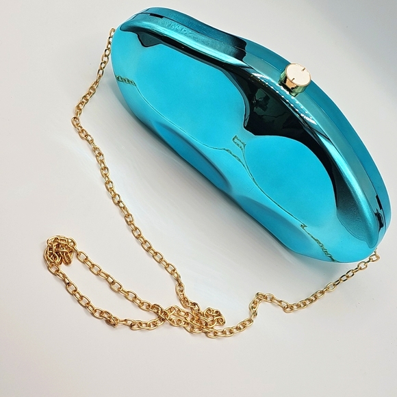 Bags | Elegant Blue Clutch With Gold Chain Acrylic Shell Shape Clutch ...